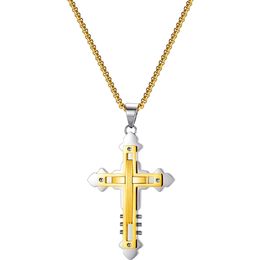 Kette mit Anh&auml;nger Firetti "Schmuck Geschenk Edelstahl Halsschmuck Halskette Venezianerkette Kreuz", gelb (gelbgoldfarben, edelstahlfarben), Halsketten, Damen, Edelstahl, L: 60