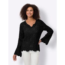 Spitzenshirt Heine "Shirt", Damen, Gr. 40, schwarz, 100% Baumwolle, unifarben, Rundhals, Shirts