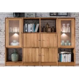 Regal Home Affaire "Ecko", beige (naturfarben), B:181cm H:125cm T:34cm, Massivholz, Regale, Regal, aus massiver Wildeiche, Breite 181 cm, inkl. Beleuchtung