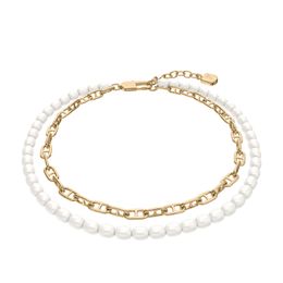 Armband Fossil "Schmuck Geschenk Metall Armschmuck Layering Heritage", gelbgoldfarben, wei&szlig;, Armb&auml;nder, Damen, 19cm, Metall Nylon Perlen, Metall, Nylon, Perlen, Armband, mit S&uuml;&szlig;wasserzuchtperle