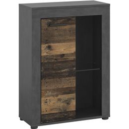 Vitrine Home Affaire "AOSTA, Breite 60 cm, stehend / h&auml;ngend, 1 T&uuml;r, 1 Glasboden", matera grau, old wood nachbildung, B:60cm H:86cm T:35cm, FSC-zertifizierter Holzwerkstoff, Glas, Schr&auml;nke, Vitrine, T&uuml;ranschlag wechselbar, H&auml;ngevitrine, Standvitrine, Kommode, Anrichte