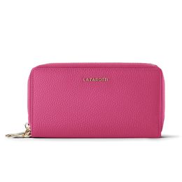 Geldb&ouml;rse LAZAROTTI "Bologna Leather XL Double Zip-Around Geldb&ouml;rse RFID Leder 20 cm", Damen, pink, Leder, Kleinlederwaren