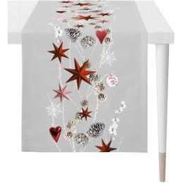 Tischl&auml;ufer Apelt "6204 WINTERWELT, Weihnachtsdeko, Weihnachten", rot (grau, silberfarben, rot), B:42cm L:140cm, Baumwolle, Tischdecken, Digitaldruck