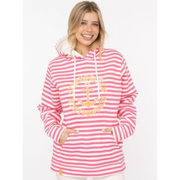 Kapuzensweatshirt Zwillingsherz "Streifen Strandgl&uuml;ck", Damen, Gr. S/M, pink, angeraute Sweatware, Obermaterial: 50% Baumwolle, 50% Polyester, mehrfarbig, Sweatshirts, gestreift, Stickererei vorne, Kordelzug; Tasche