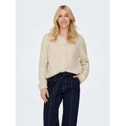 Strickjacke Only "ONLMAGGIE LIFE LS BUTTON CARDIGAN CC KNT", Damen, Gr. S, beige (birch detail:melange), Strick, Obermaterial: 70% Polyester, 21% Nylon, 8% Wolle, 1% Elasthan, meliert, regular fit, Rundhals, Rippb&uuml;ndchen, Strickjacken Strickjacke