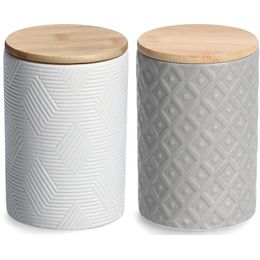 Vorratsdose zeller PRESENT, grau (wei&szlig;, grau), H:15cm &Oslash;:10cm, Bambus, Steinzeug, Lebensmittelaufbewahrungsbeh&auml;lter, Vorratsdose, mit Bambusdeckel, 730 ml