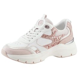 Keilsneaker Tamaris, Damen, Gr. 40, wei&szlig; (wei&szlig; kombi, rose glitzer), Lederimitat, Textil, Ziegenveloursleder, kontrastfarbene Details, Schuhe, Plateau, Freizeitschuh, Schn&uuml;rschuh mit kontrastfarbenen Details