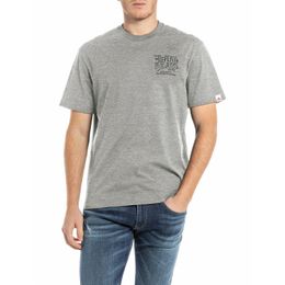 T-Shirt Replay, Herren, Gr. 3XL, grau (grau melange), Jersey, Obermaterial: 100% Baumwolle, regular fit, Rundhals, Shirts T-Shirt, mit Marken-Print auf der Brust