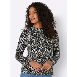 Stehkragenshirt Inspirationen "Stehkragen-Shirt", Damen, Gr. 54, schwarz (ecru, schwarz, bedruckt), 95% Viskose, 5% Elasthan, unifarben, Shirts Stehkragenshirt
