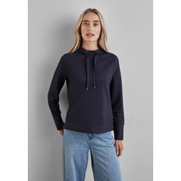 Langarmshirt Street One, Damen, Gr. 34, blau (night sky blau), Stoff, 68% Polyester, 31% Viskose, 1% Elasthan, unifarben, normal normal, ohne Ausschnitt, B&uuml;ndchen, Shirts Langarmshirt, mit Tunnelzugband am Kragen