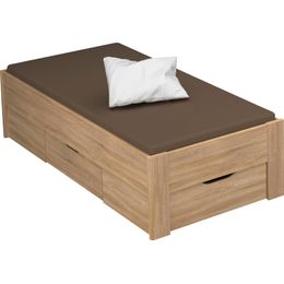 Stauraumbett Rauch "Aditio", braun (struktureichefarben hell), B:96cm H:50cm L:208cm, Betten, Stauraumbett, ohne Kopfteil, inklusive Schubk&auml;sten