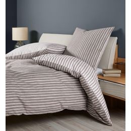 Wendebettw&auml;sche Janine "Feinbiber65170 08", braun (vulkan), B/L: 155cm x 220cm, 1 Stk., 1 Stk., Feinbiber, B/L: 80cm x 80cm, Feinbiber, Obermaterial: 100% Baumwolle, Bettw&auml;sche, Wendebettw&auml;sche, mit Reissverschluss
