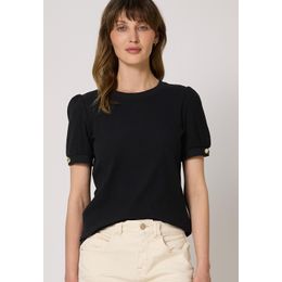 T-Shirt STREET ONE STUDIO, Damen, Gr. 34, schwarz, Web, 95% Baumwolle, 5% Elasthan, unifarben, comfort fit normal, Rundhals, B&uuml;ndchen, Shirts T-Shirt, mit Rundhalsausschnitt