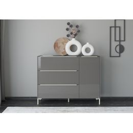 Sideboard "Reno", grau (anthrazit matt lack, glas anthrazit glanz), B:137cm H:108cm T:42cm, Glas, Holzwerkstoff, SET ONE BY Musterring, Sideboards, Sideboard, Mit Winkelfu&szlig; in diversen Farben, 108 cm H&ouml;he & Farbauswahl