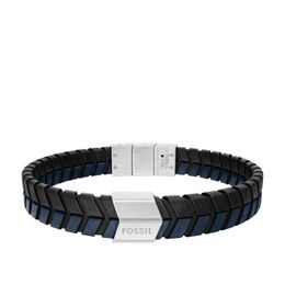 Armband Fossil "Schmuck Geschenk Edelstahl Leder Armschmuck Armkette Jewelry", blau, schwarz, edelstahlfarben, Armb&auml;nder, Damen, 21,5cm, Edelstahl Leder, Edelstahl, Leder, Armband