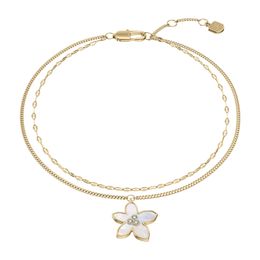 Armband Fossil "Schmuck Geschenk Edelstahl Armschmuck Blume Sutton", gelbgoldfarben, kristallwei&szlig;, perlmuttfarben, kristallwei&szlig;, Armb&auml;nder, Damen, 19cm, Edelstahl Perlen, Edelstahl, Perlen, Armband, mit Glasstein - mit Perlmutt