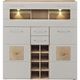 Highboard Innostyle "Barschrank SINFONIE, 120/129/37 cm BxHxT", cashmere matt, eiche altholz, B:120cm H:129cm T:37cm, ABS-Kunststoff, Glas, Holzwerkstoff, MDF, Metall, Sideboards, Highboard, 2 t&uuml;rig, 8 Flaschenf&auml;cher, 1 Glasklappe, LED-Beleuchtung, Soft-Close