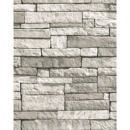 Vliestapete WOW "Steine", grau, B:0,52m L:10m, Vlies, Tapeten, Grau - 10m x 52cm