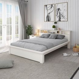 Massivholzbett OTTO HOME "KERO"Stauraum im Kopfteil", wei&szlig;, B:164cm L:224cm, Betten, Massivholzbett, zertifiziertes Massivholz (Kiefer), optional mit Schublade