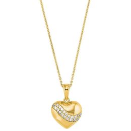Kette mit Anh&auml;nger Amor "Herz", gold (gelbgoldfarben, wei&szlig;), Halsketten, Damen, Silber 925 (Sterlingsilber), L: 45, mit Zirkonia (synth.)