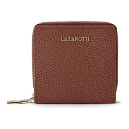 Geldb&ouml;rse LAZAROTTI "Bologna Leather Medium Zip-Around Geldb&ouml;rse Leder 10 cm", Damen, dunkelbraun, Leder, Kleinlederwaren