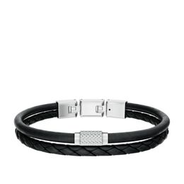Armband Fossil "Schmuck Geschenk Edelstahl Leder Armschmuck Armkette Machine", schwarz, edelstahlfarben, Armb&auml;nder, Damen, 21,5cm, Edelstahl Leder, Edelstahl, Leder, Armband