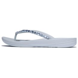 Zehentrenner fitflop "iQUSHION MULTI-CRYSTAL", Damen, Gr. 38, blau (hellblau), Synthetik, Schuhe Zehentrenner, Sandale, Flats, Pool Slides mit Schmucksteinen verziert