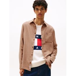 Flanellhemd Tommy Jeans "TJM FLANNEL", Herren, Gr. L, N-Gr, pecan nut, Flanell, Obermaterial: 100% Baumwolle, regular fit, 2-Knopf-Manschette, Hemden, regular fit, Langarmhemd, halbgespreizter Kragen