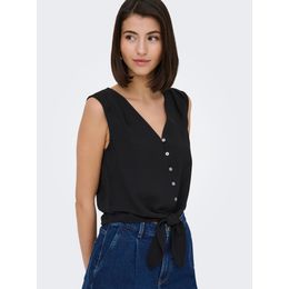 Jacqueline de Yong Shirttop JDY "JDYVIOLET LIFE S/L KNOT TOP WVN NOOS", Damen, Gr. M, schwarz, Jersey, Obermaterial: 100% Polyester, unifarben, regular fit normal, V-Ausschnitt, Tops Shirttop, Polyester, regular fit