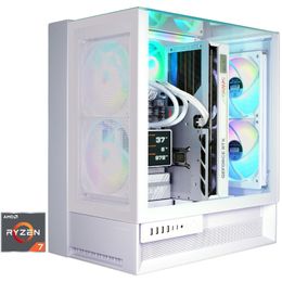Cougar Gaming-PC "OmnyX WT 8059 AMD Ryzen 7 9700X 32GB DDR5 2TB SSD RTX 5080", wei&szlig;, Microsoft Windows 11 Home (64 Bit), 32 GB RAM 2.000 GB SSD, Desktop-PCs, Windows 11, DDR5 RAM, Wasserk&uuml;hlung