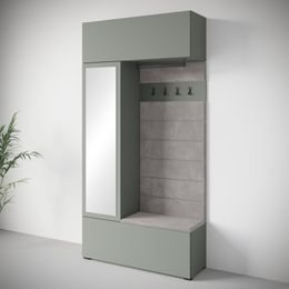 Garderoben-Set Home Affaire "TEJO", salbei, B:115cm H:231,9cm T:37,5cm, Holzwerkstoff, Kastenm&ouml;bel-Sets, Spiegel Schrank Element flexibel links/rechts einsetzbar