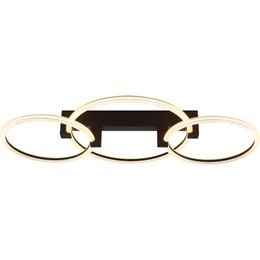 Globo LIGHTING Deckenleuchte "FLETCHER", schwarz matt, 1, H: 11,5cm, 1 Stk., Leuchten, LED-Deckenleuchte in Holzoptik, modern, warmwei&szlig; & hell, Deckenleuchte