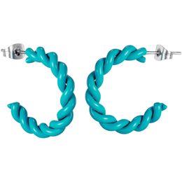 Paar Creolen Firetti "Schmuck Geschenk Edelstahl Ohrschmuck Ohrringe Twist Color", bunt (t&uuml;rkis, edelstahlfarben), Ohrringe, Damen, 25mm, Edelstahl