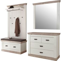 Garderoben-Set Home Affaire "Florenz", wei&szlig; (pinie wei&szlig;), B:224cm, Holzwerkstoff, Kastenm&ouml;bel-Sets, bestehend aus 1 Bank, 1 Paneel, 1 Spiegel und 1 Kommode
