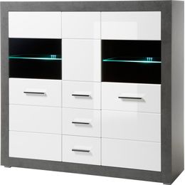 Highboard Home Affaire "Etero", grau (schwarz concret, wei&szlig; mdf hochglanz, applikation schwarz concret), B:149cm H:142cm T:42cm, Sideboards, Highboard, Breite 149 cm