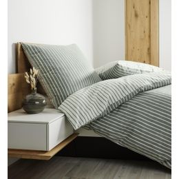 Wendebettw&auml;sche Janine "Feinbiber65170 08", gr&uuml;n (salbeigr&uuml;n), B/L: 155cm x 220cm, 1 Stk., 1 Stk., Feinbiber, B/L: 80cm x 80cm, Feinbiber, Obermaterial: 100% Baumwolle, Bettw&auml;sche, Wendebettw&auml;sche, mit Reissverschluss