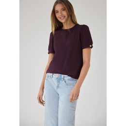T-Shirt STREET ONE STUDIO, Damen, Gr. 34, very berry, Web, 95% Baumwolle, 5% Elasthan, unifarben, comfort fit normal, Rundhals, B&uuml;ndchen, Shirts T-Shirt, mit Rundhalsausschnitt