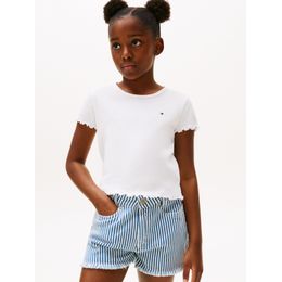 T-Shirt Tommy Hilfiger "ESSENTIAL RIB TOP SS", M&auml;dchen, Gr. 86, wei&szlig;, Rippware, Obermaterial: 95% Baumwolle, 5% Elasthan, unifarben, normal, Rundhals, Rollkante, Shirts T-Shirt, mit Logostickerei