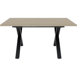 M&auml;usbacher Esstisch M&Auml;USBACHER, schwarz feinstruktur, glas taupe glanz, schwarz feinstruktur, glas taupe glanz, H:75cm, Tische, Esstisch, Esstisch ausziehbar auf 210 cm, eckige Tischform, Gestell X-Form