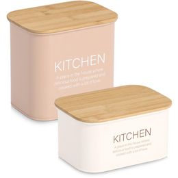 Vorratsdose zeller PRESENT "mit Bambusdeckel "Kitchen", creme, B:12,6cm H:9cm L:7,2cm, Bambus, Metall, Lebensmittelaufbewahrungsbeh&auml;lter, Vorratsdose, pflegeleicht, 1200 ml