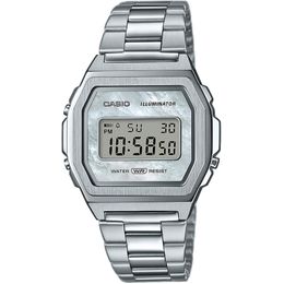 Chronograph CASIO VINTAGE, silber (perlmuttfarben, edelstahlfarben), Armbanduhren, Damen, Chronograph, Quarzuhr, Armbanduhr, Damen, Herren, digital, retro, Stoppfunktion