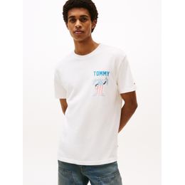 T-Shirt Tommy Jeans "TJM REG USA SCRIPT SS TEE", Herren, Gr. XL, beige (ecru), Single Jersey, Obermaterial: 100% Baumwolle, Rundhals, Shirts T-Shirt, mit modischem Print