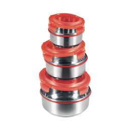Frischhaltedose King "KLICKBOX, Dose inkl. Deckel", bunt (silberfarben, rot), Edelstahl, Lebensmittelaufbewahrungsbeh&auml;lter, Frischhaltedose, luftdicht, Inhalt ca.: 1.200 ml, 650 ml, 350 ml