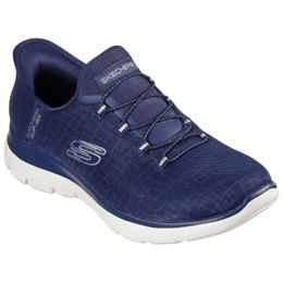 Slip-On Sneaker Skechers "SUMMITS-CLASSY NIGHT", Damen, Gr. 35, silber (navy, silberfarben), Textil, Schuhe, Slipper, Freizeitschuh mit komfortabler Heel Pillow Funktion