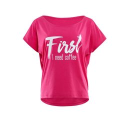 Oversize-Shirt WINSHAPE "MCT002 ultra leicht", Damen, Gr. L, pink (deep pink, glitzer wei&szlig;), 50% Modal, 50% Baumwolle, U-Boot-Ausschnitt, Shirts Yogawear Yogashirt, mit wei&szlig;em Glitzer-Aufdruck