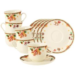 Tasse Seltmann Weiden "Kaffeetassen mit Untertassen Marieluise Weihnachtsnostalgie 230 ml 12er Set creme", beige (creme), 12 tlg., Porzellan, Trinkgef&auml;&szlig;e, Tasse