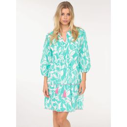 Sommerkleid Zwillingsherz "Bl&auml;tter Zweifarbig", Damen, Gr. L, N-Gr, gr&uuml;n, Web, Obermaterial: 100% Baumwolle, gemustert, figurumspielend kniefrei, V-Ausschnitt, elastischer Bund mit Gummizug, Kleider Sommerkleid, mit Tasseln und kontrastfarbigen Details