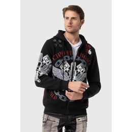 Cipo & Baxx Sweatjacke CIPO & BAXX "Sweatjacken", Herren, Gr. M, schwarz, 70% Baumwolle, 30% Polyester, bedruckt, regular fit normal, Raglan&auml;rmel, Sweatjacken Sweatjacke, mit Print auf Front- und R&uuml;ckseite