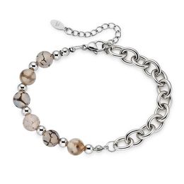Edelstahlarmband Bruno Banani "Schmuck Geschenk Edelstahlarmband mit Natursteinen", edelstahlfarben, beige, beige, Armb&auml;nder, Herren, 24cm, Edelstahl, Edelstahlarmband, mit Naturstein