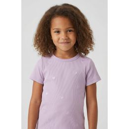 T-Shirt name it "NMFNAKAL SS SLIM TOP NOOS", M&auml;dchen, Gr. 122/128, fragrant lila, Jersey, Obermaterial: 95% Baumwolle, 5% Elasthan, bedruckt, slim fit h&uuml;ftlang, Rundhals, Shirts T-Shirt